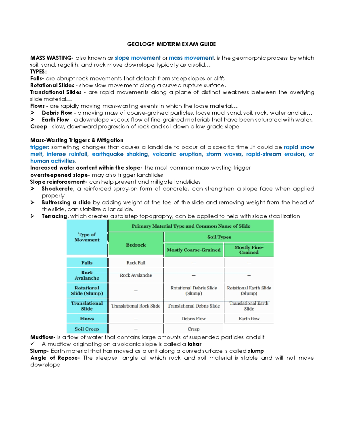 Jimenez Geology Midterm EXAM Guide - GEOLOGY MIDTERM EXAM GUIDE MASS ...