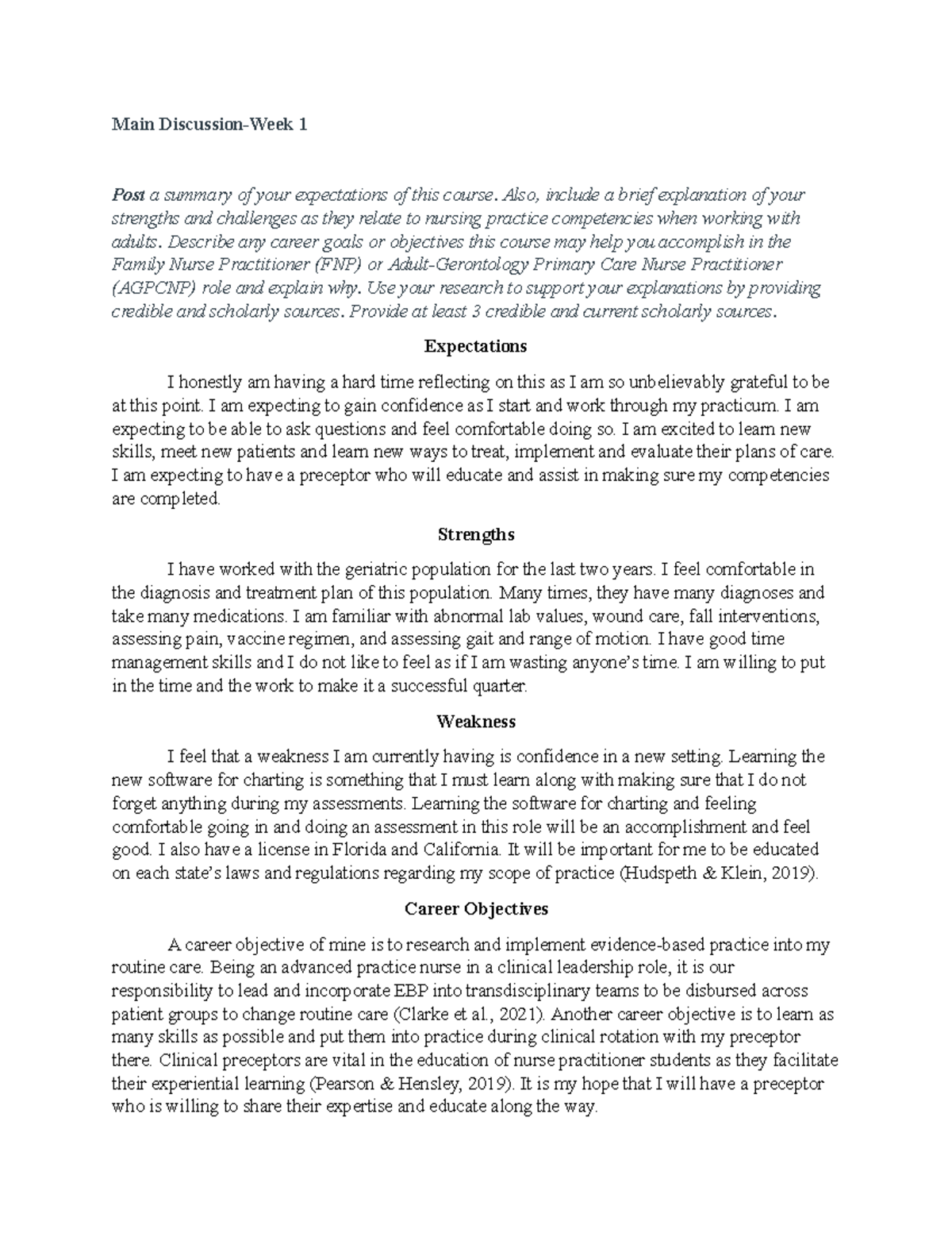 Week 1 Discussion - Main Discussion-Week 1 Post a summary of your ...