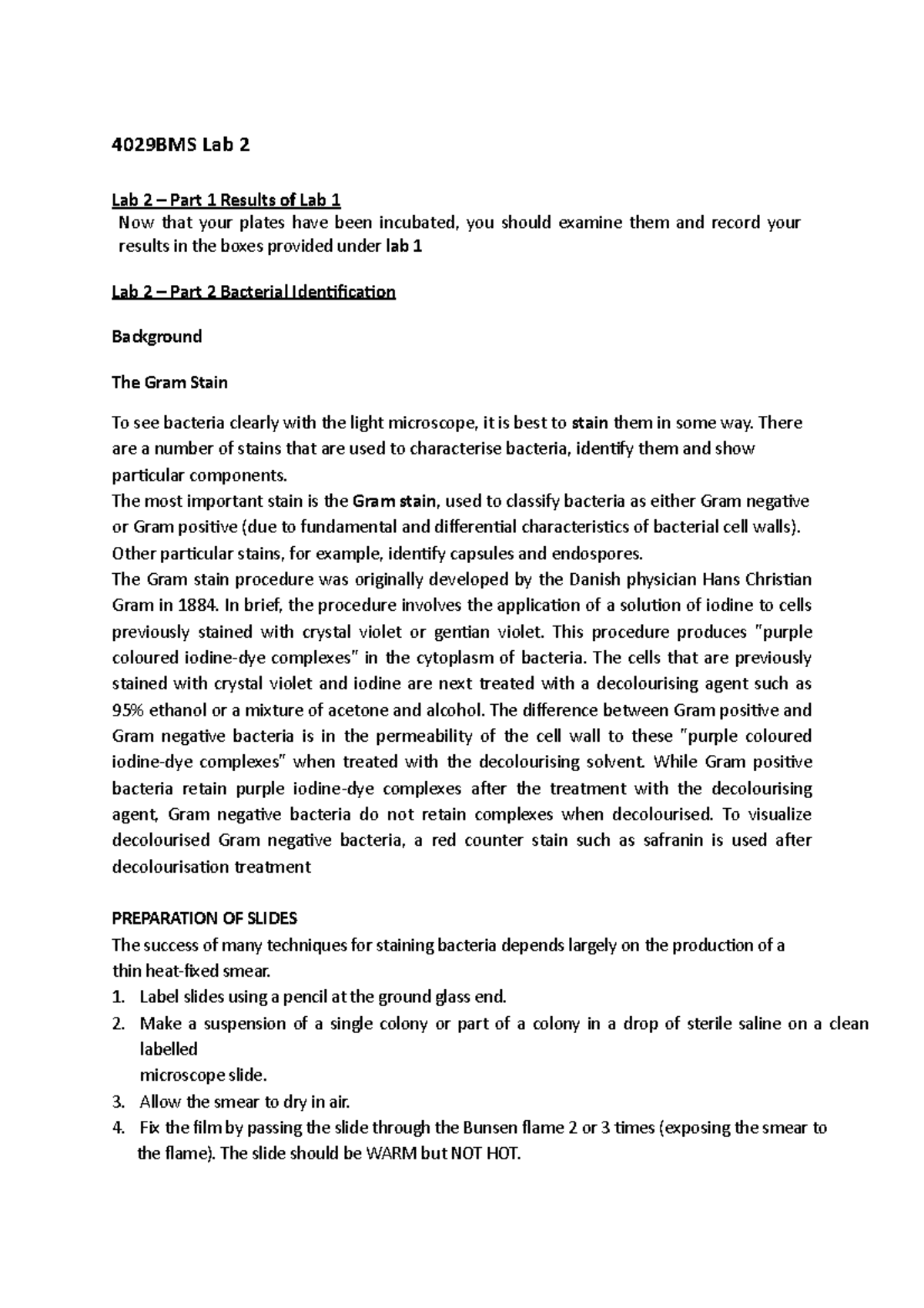 Lab 2 schedule - 4029BMS Lab 2 Lab 2 – Part 1 Results of Lab 1 Now that ...