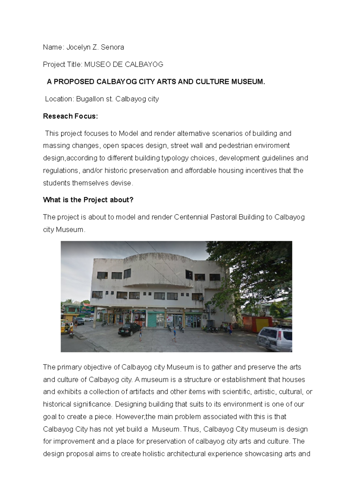 Museo-DE- Calbayog - Lecture Note - Name: Jocelyn Z. Senora Project Title: MUSEO DE CALBAYOG A ...