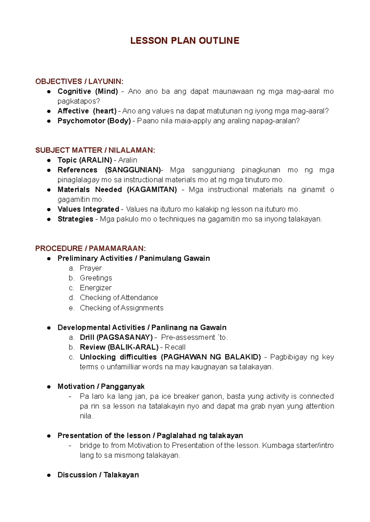 Untitled-documentLP - LESSON PLAN OUTLINE OBJECTIVES / LAYUNIN ...