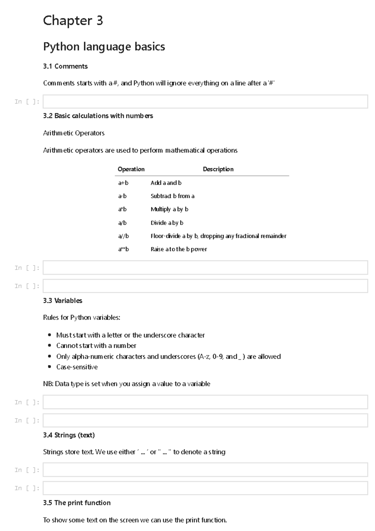 Lecture 2 - Chapter 3 Python language basics 3 Comments Comments starts with a #, and Python ...