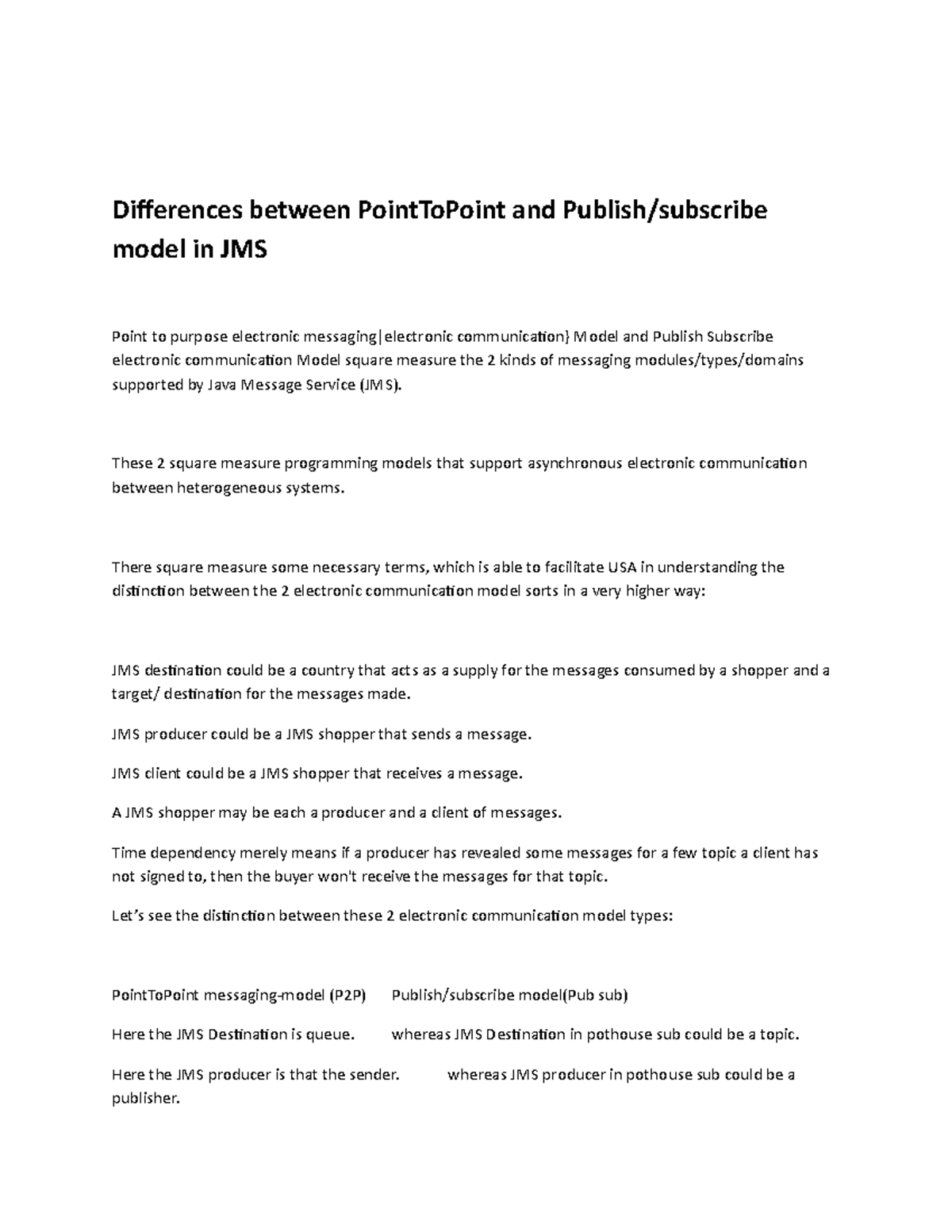 Differences between Point To Point and Publishsubscribe model in JMS - Differences between - Studocu