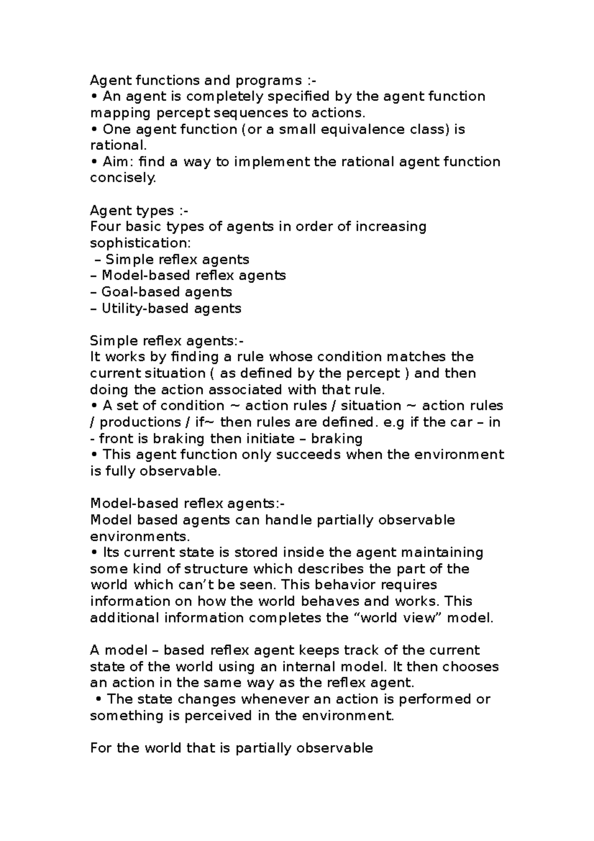 Ai1 - agent functions and programs and introduction to simple reflex ...