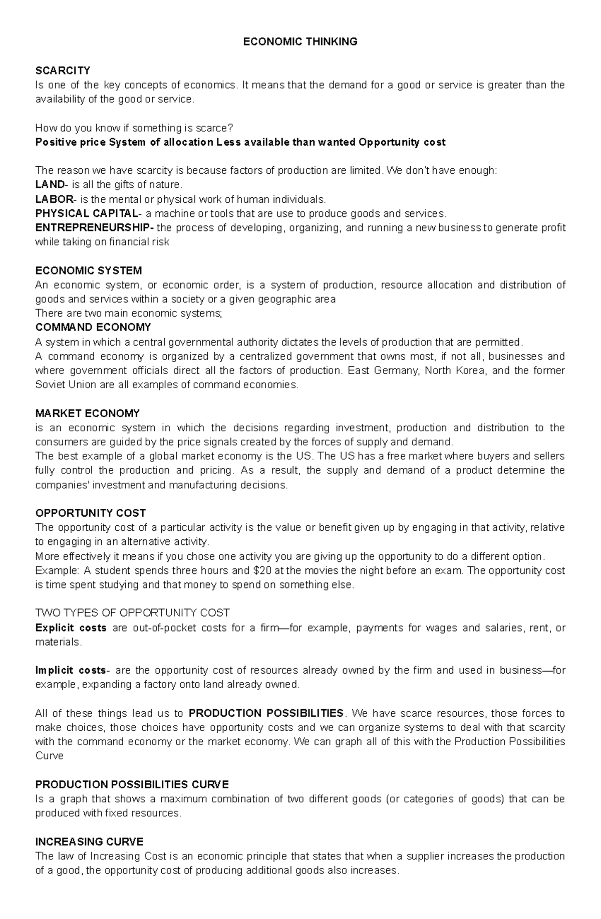 Economic Thinking - Lesson in ABM - ECONOMIC THINKING SCARCITY Is one ...