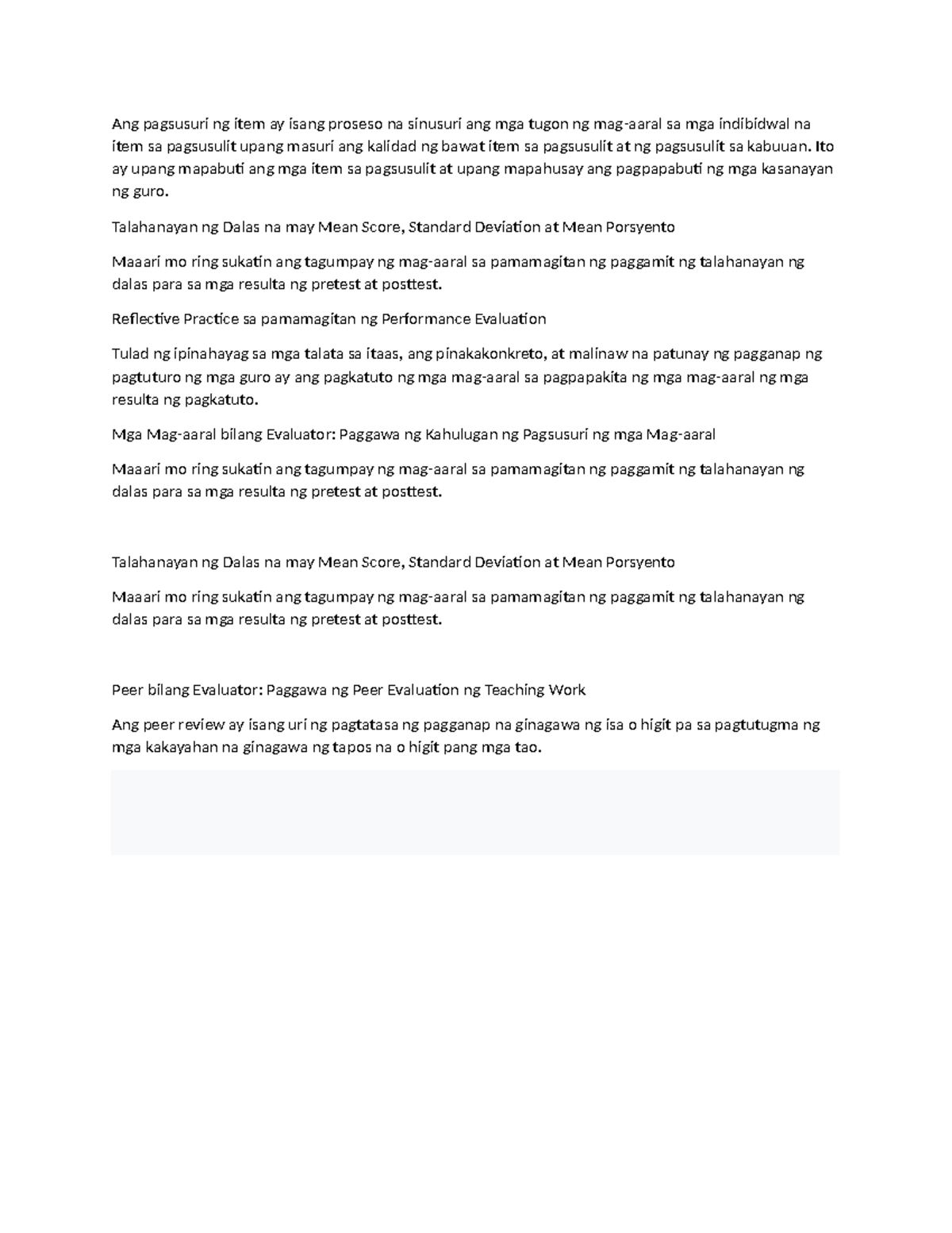 Ang pagsusuri ng item ay isang proseso na sinusuri ang mga tugon ng mag ...