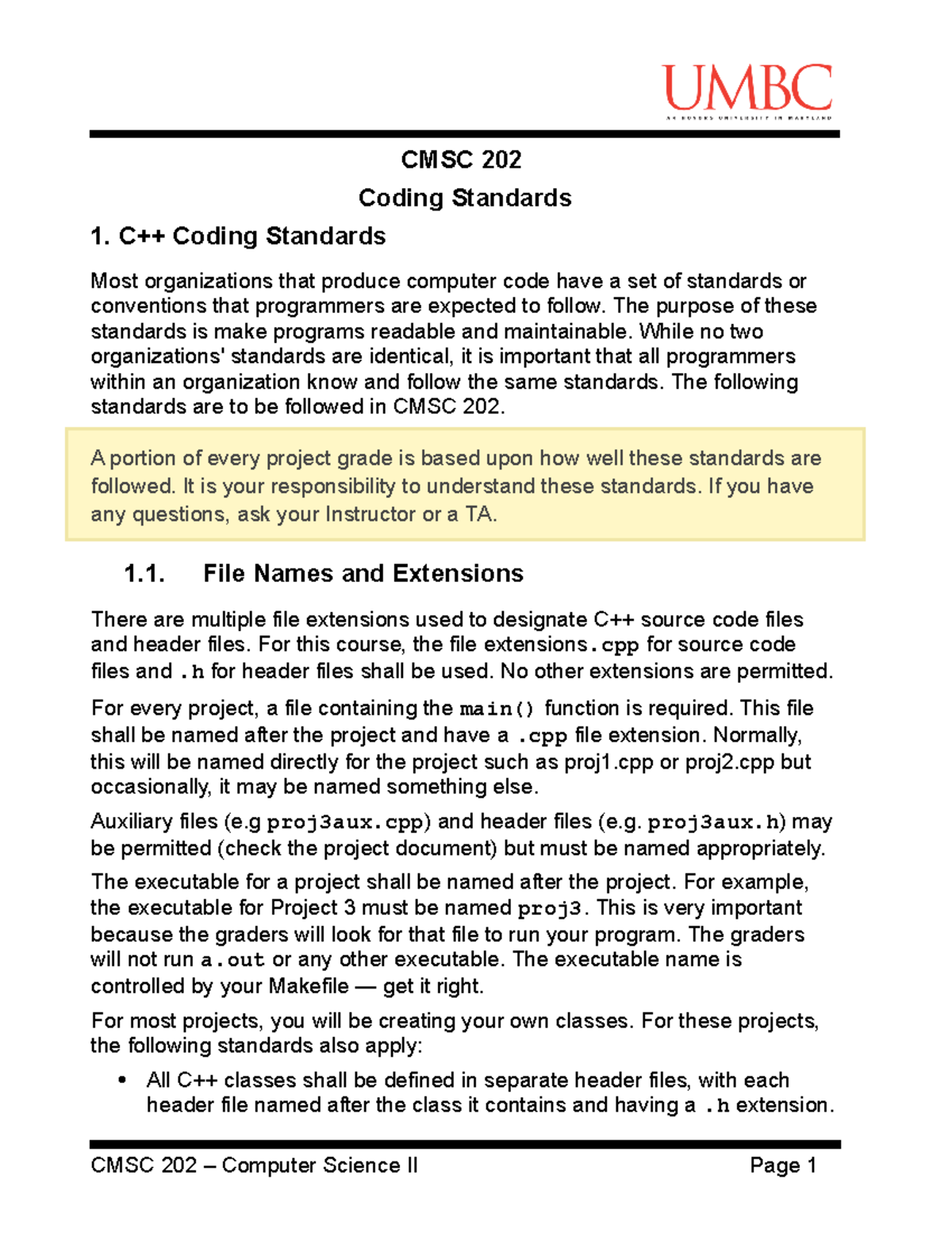 CMSC 202 - Coding Standards - CMSC 202 Coding Standards 1. C++ Coding ...
