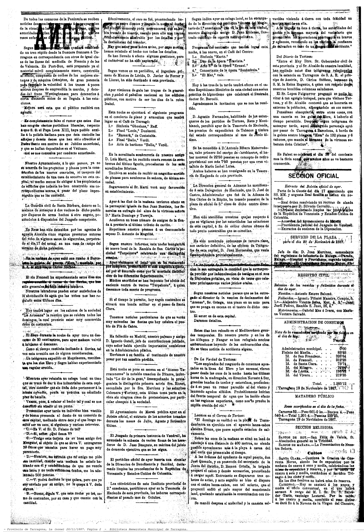 Duana Provincia de Tarragona, La-20.11.1887-pagina 002 - De todas las ...
