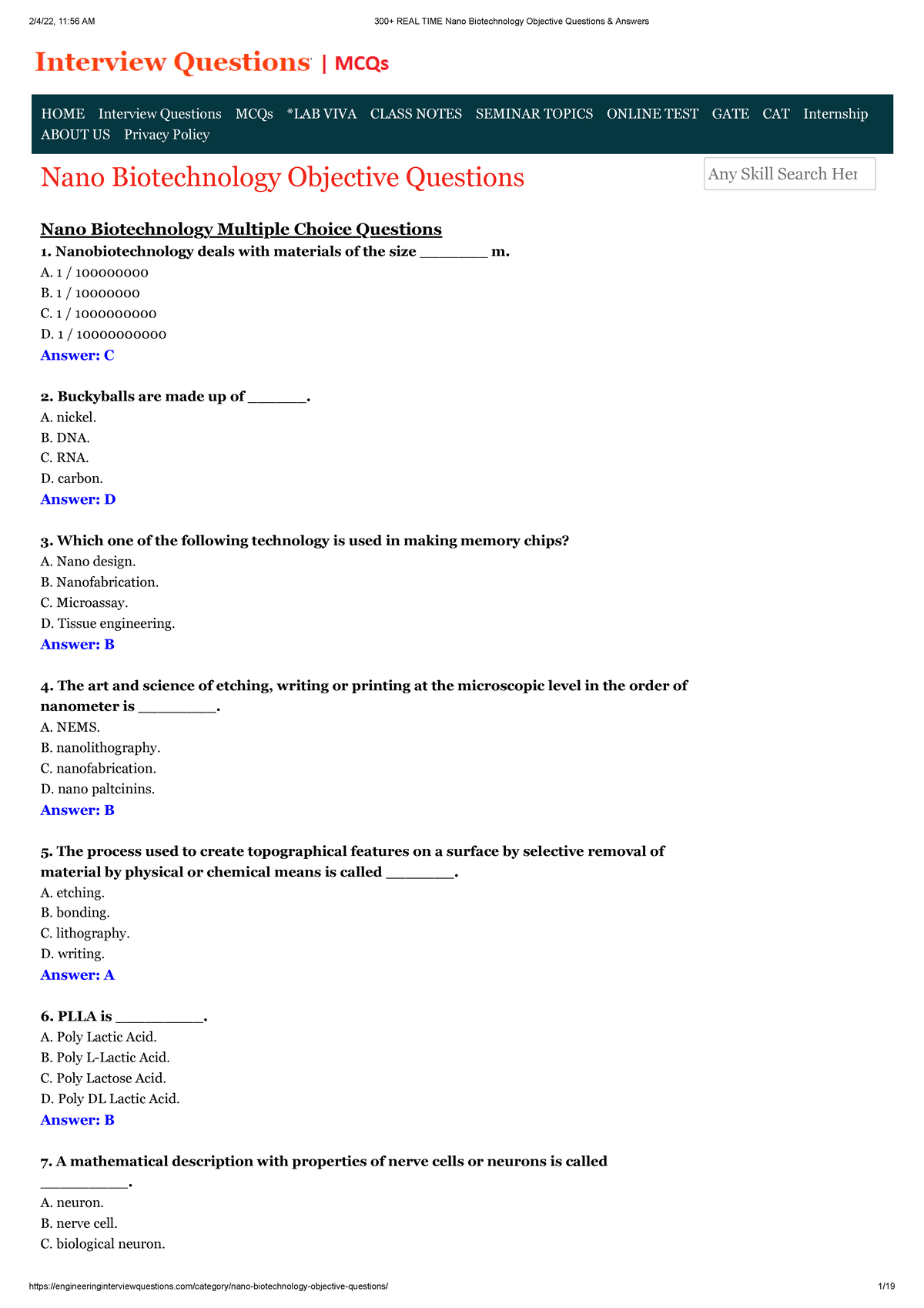 300+ REAL TIME Nano Biotechnology Objective Questions & Answers - Nano ...
