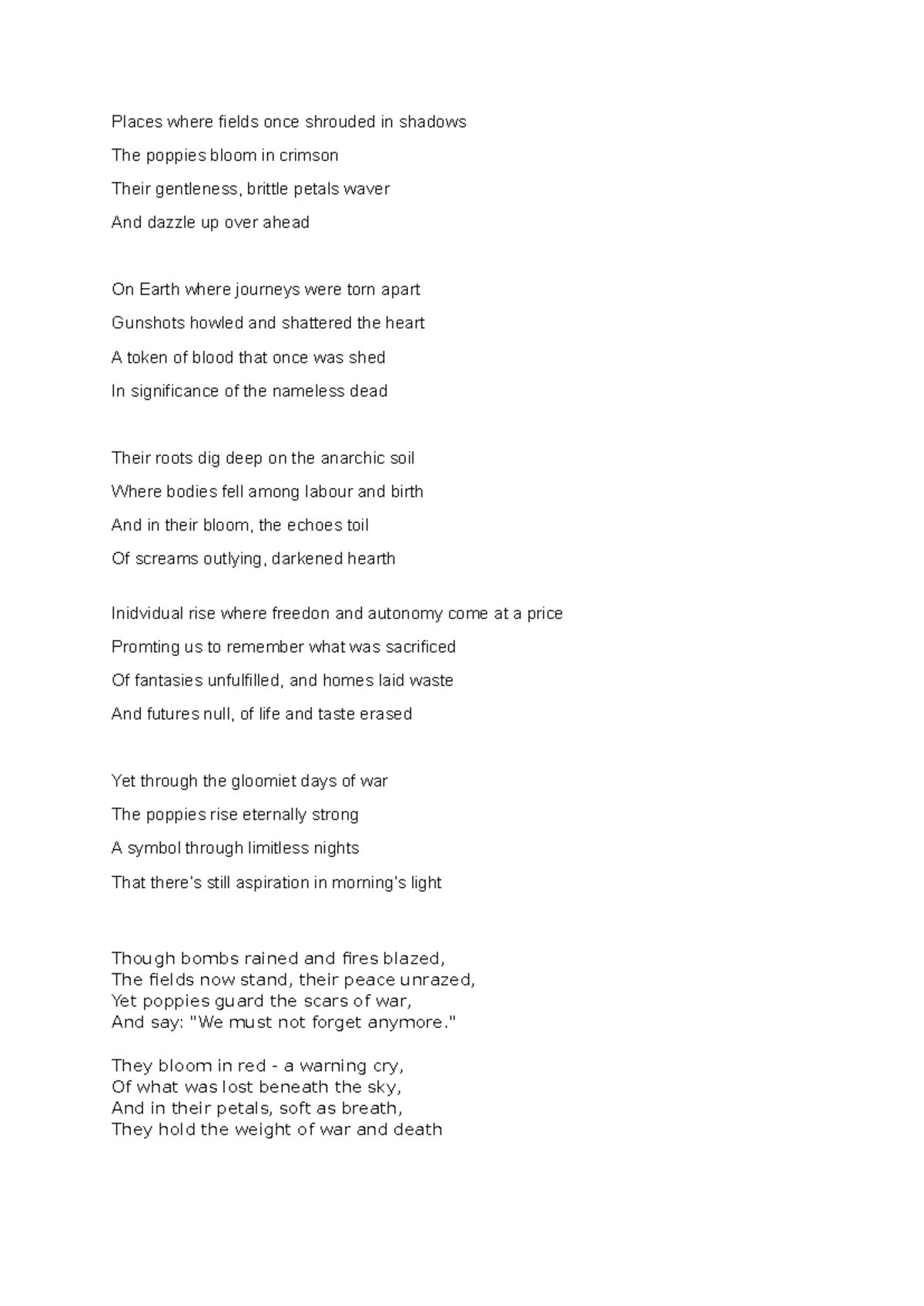 Arshiya poem - an english poem about the poppies displaying the ...