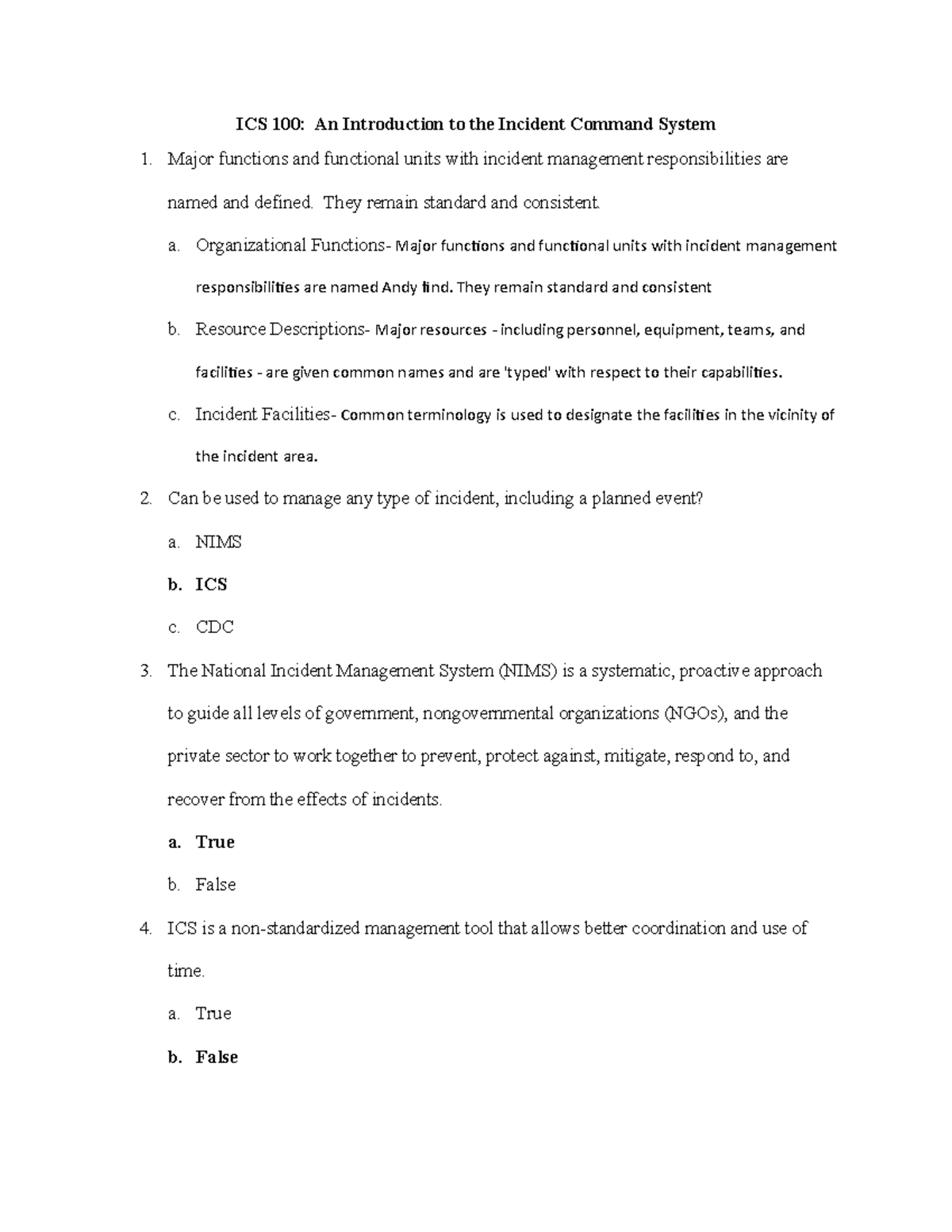 FEMA Practice Quiz ICS 100 An Introduction To The Incident Command