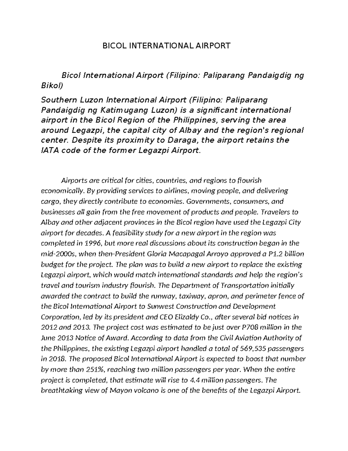 Bicol International Airport - BICOL INTERNATIONAL AIRPORT Bicol ...