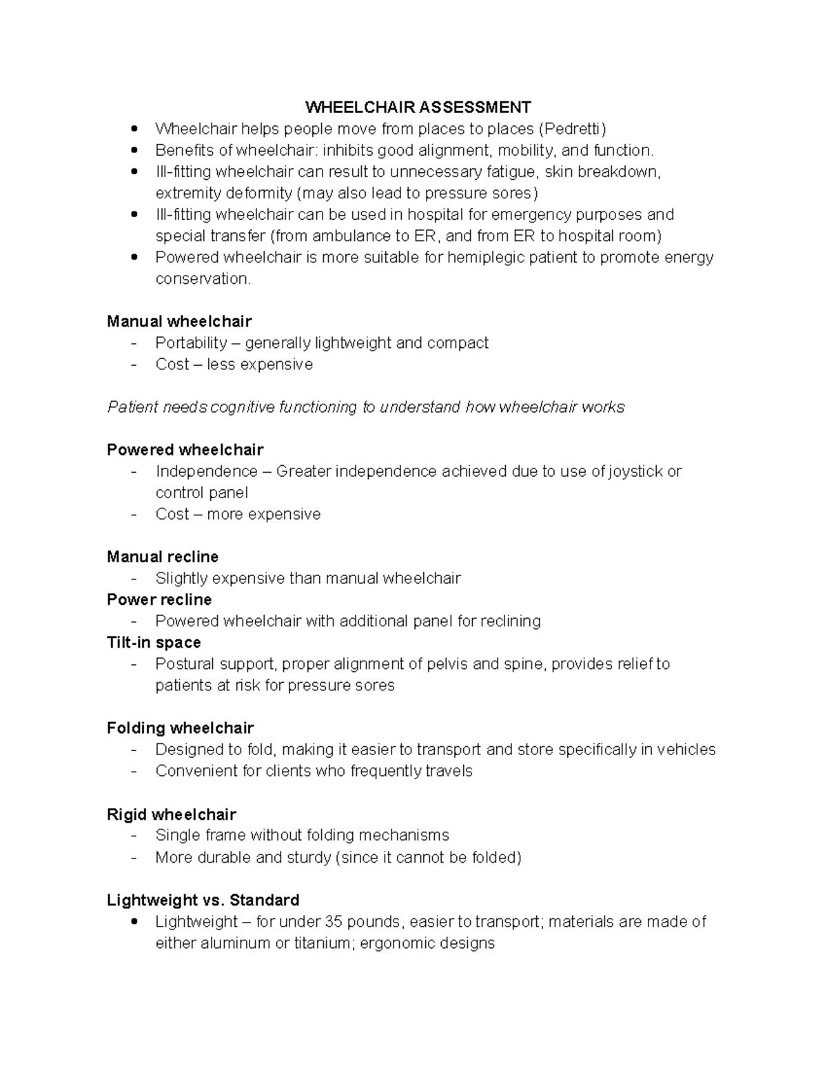 Wheelchair Assessment and Measurement - WHEELCHAIR ASSESSMENT ...