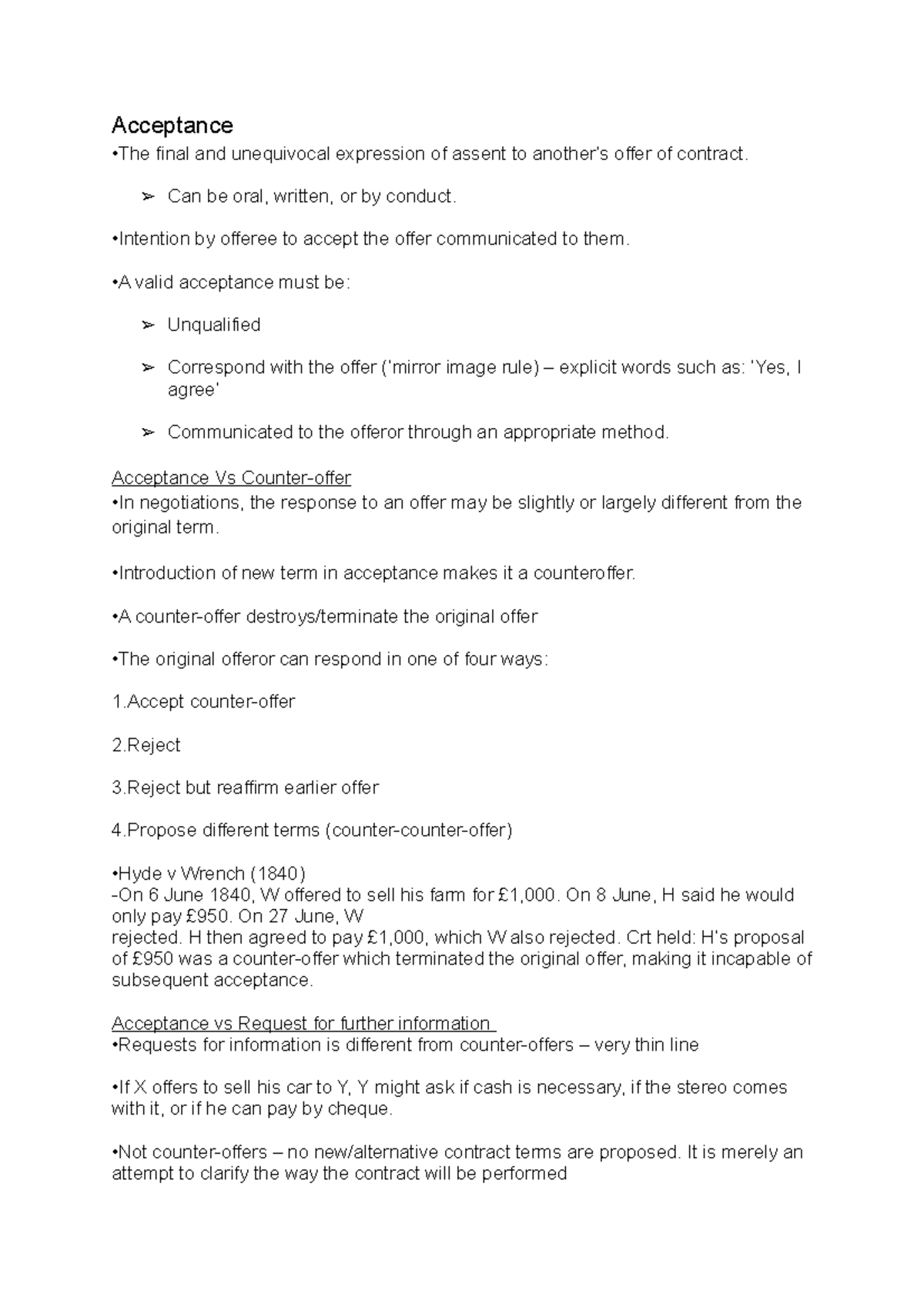 Lecture 3 - Acceptance - contract - Acceptance •The final and ...