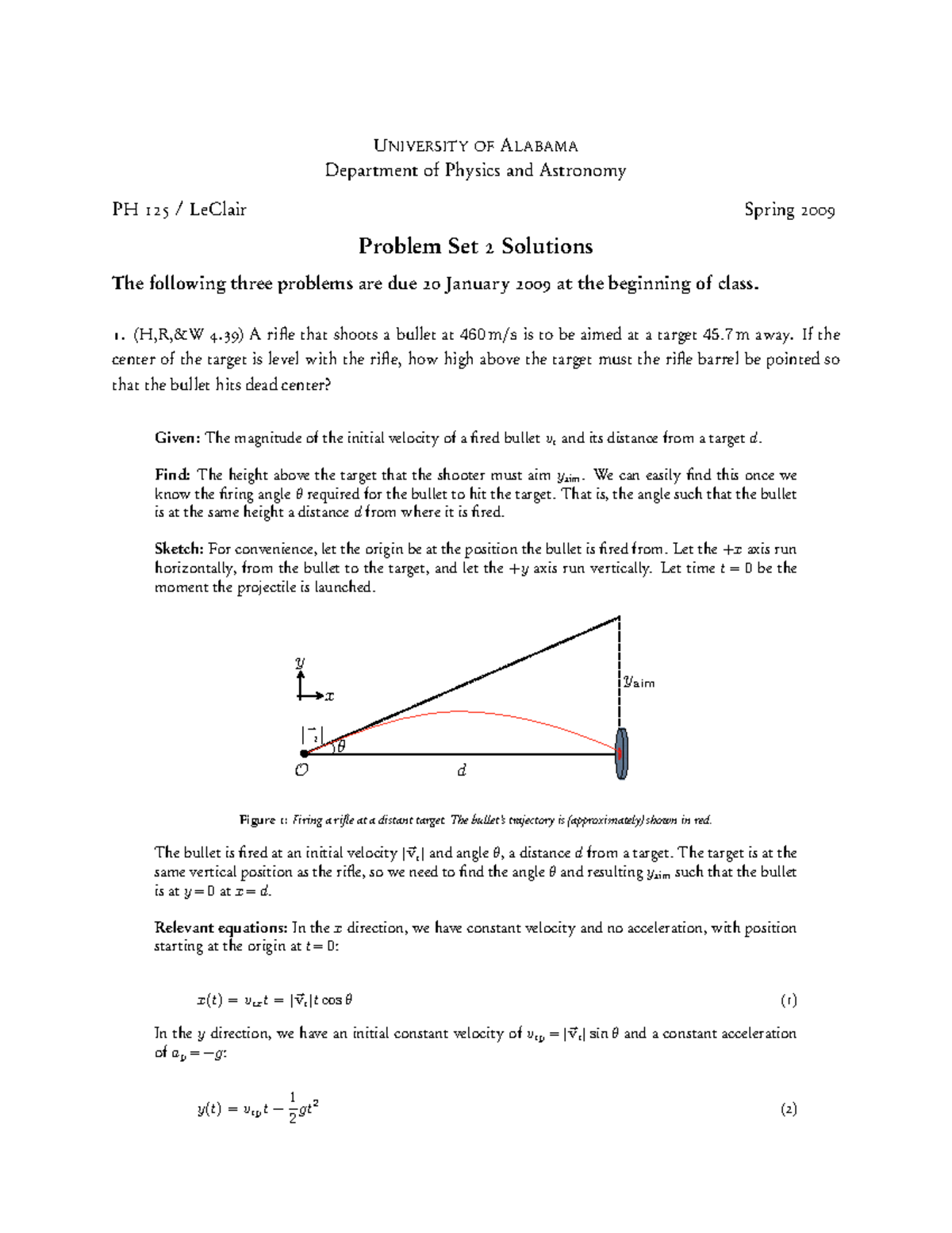 Physics Problem Set 2 Solutions: Rifle Aiming - Studocu
