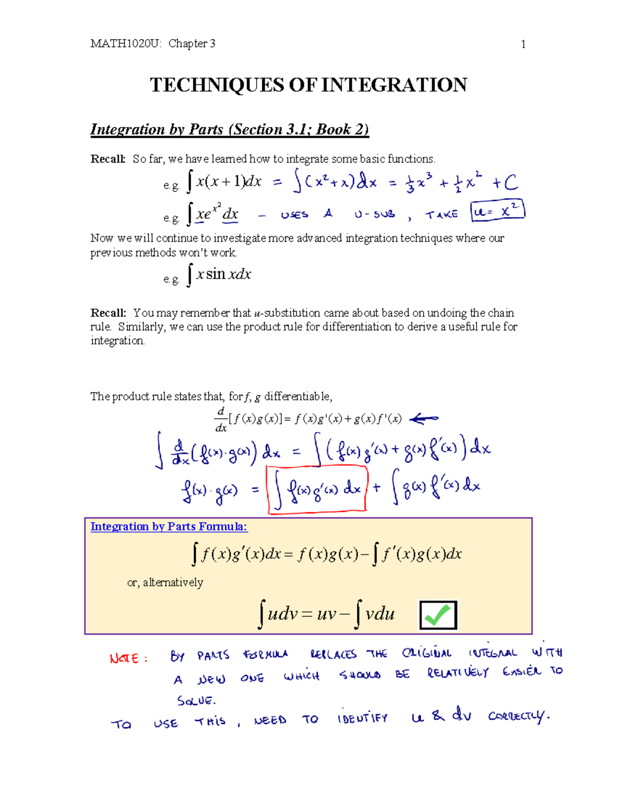 Lecture 1 For Calculus II 2022 - TECHNIQUES OF INTEGRATION ...