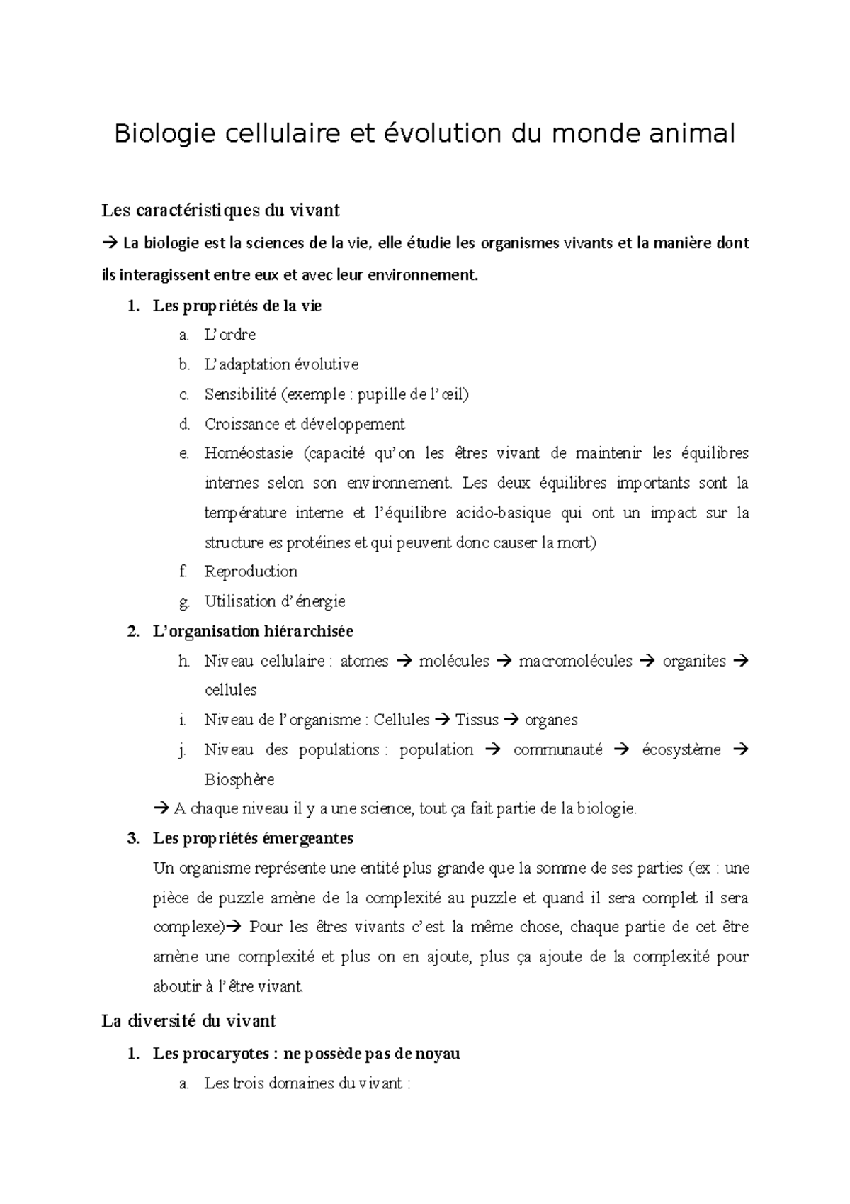 Biologie cellulaire et évolution du monde animal - 1. Les propriétés de ...