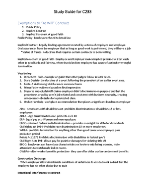 C233 Study Guide Students - LAW Coverage-Types of employers (public ...
