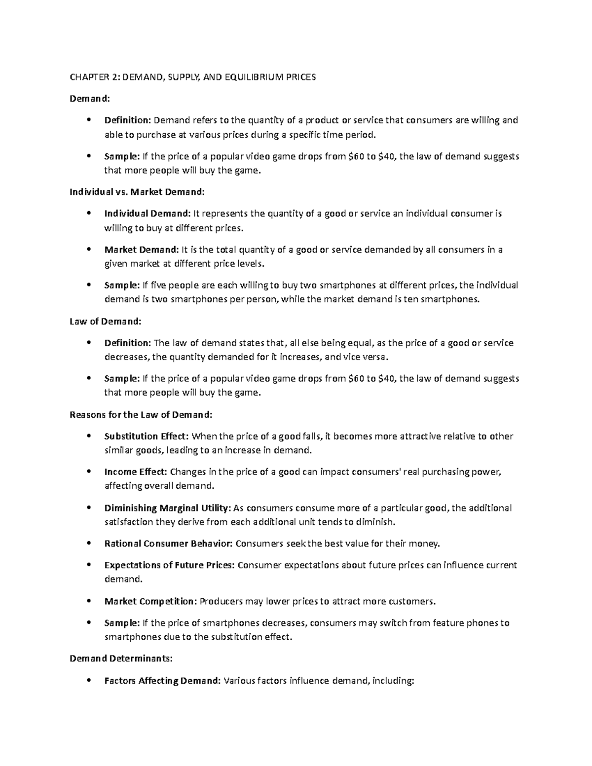 Chapter-2 Demand Supply AND Equilibrium Prices - CHAPTER 2: DEMAND ...
