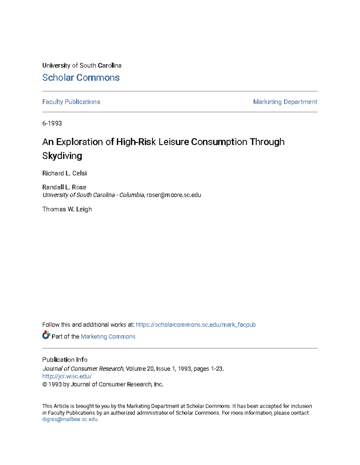 An Exploration of High-Risk Leisure Consumption Through Skydiving ...