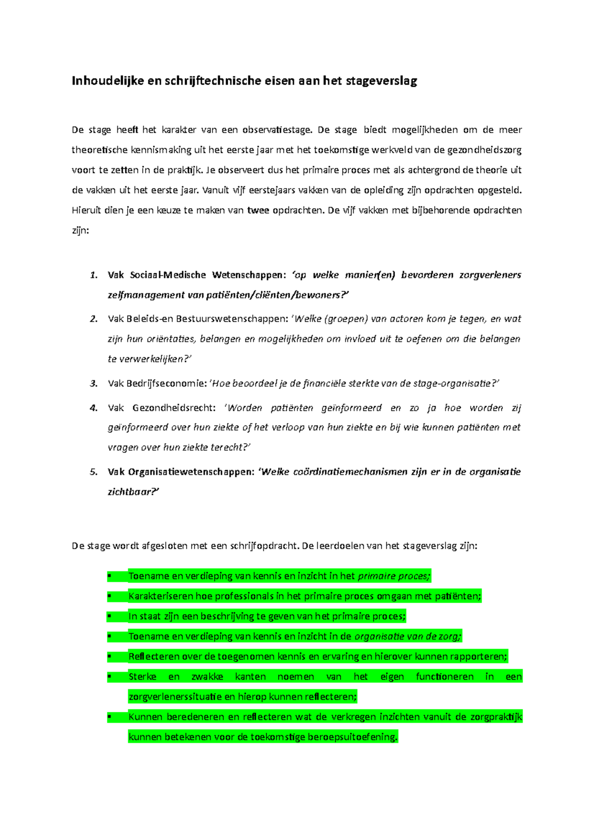 Eisen stageverslag - 7,7 - Inhoudelijke en schrijftechnische eisen aan ...