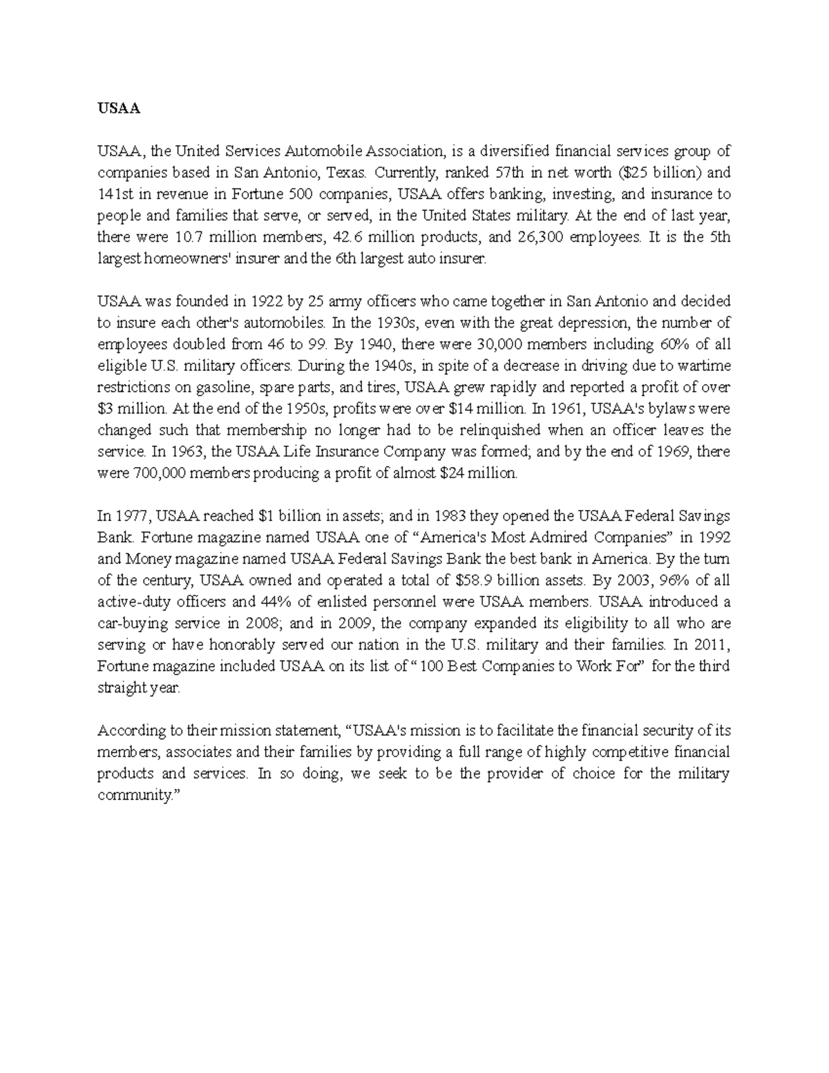 CASE Study USAA - USAA USAA, the United Services Automobile Association ...