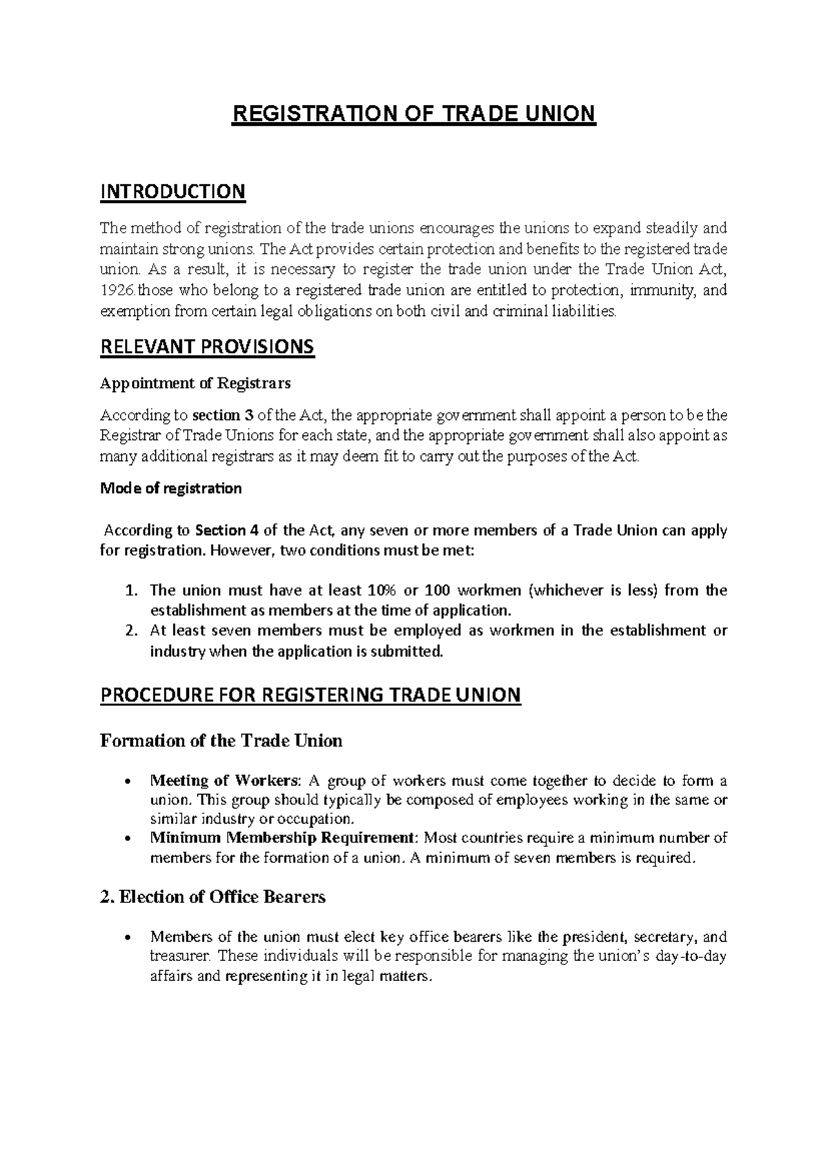 Registration OF Trade Union - REGISTRATION OF TRADE UNION INTRODUCTION ...