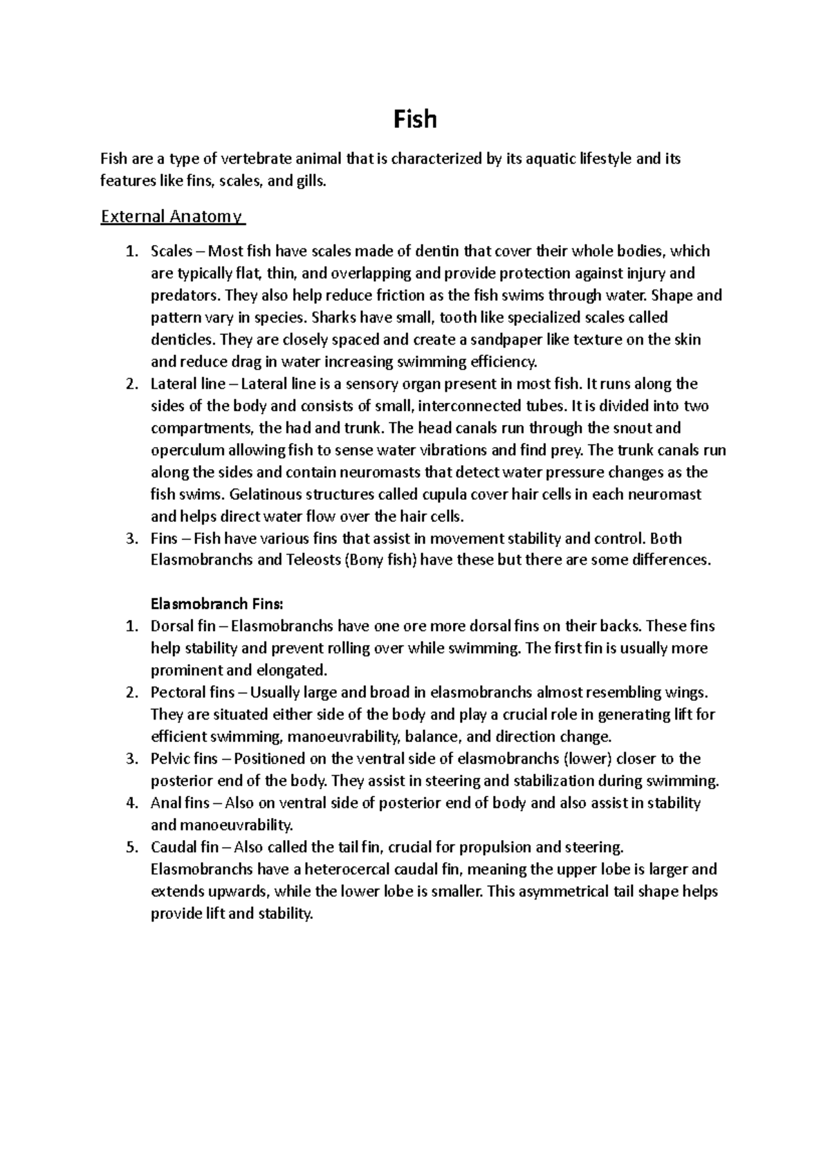 Fish - Lecture Notes - Fish Fish are a type of vertebrate animal that ...