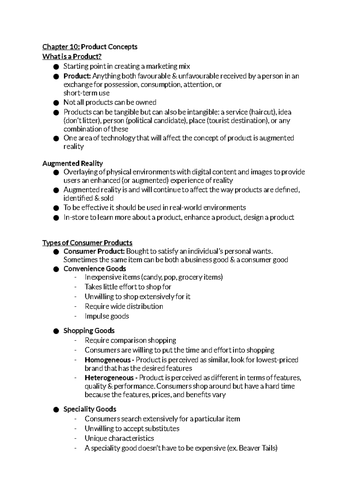 MKTG - Chapter 10 - MKTG 2200 NOTES - Chapter 10: Product Concepts What ...