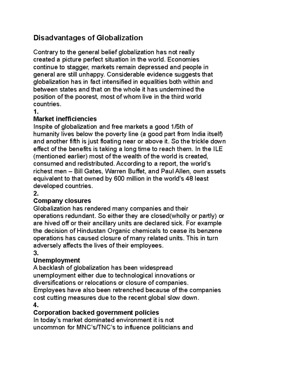 Disadvantages of Globalization - Disadvantages of Globalization ...