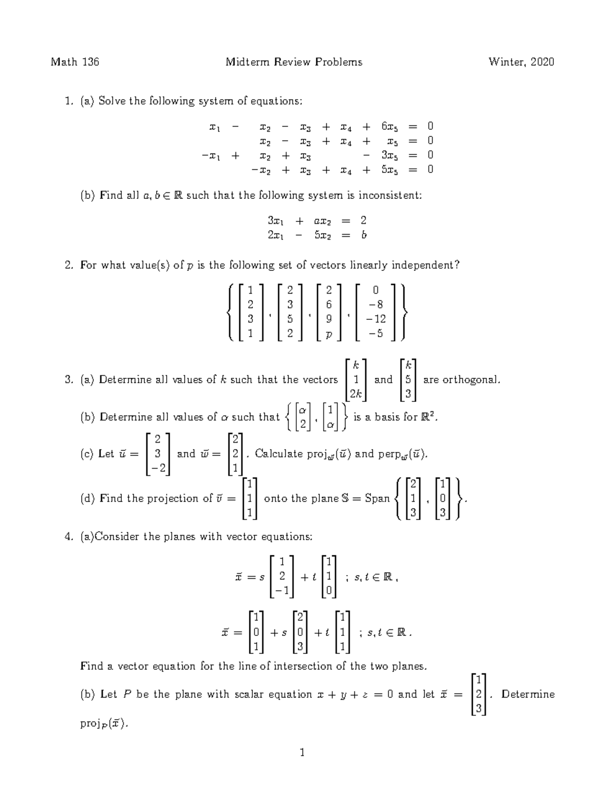 Midterm Review Problems 1 - (b) Determine all values ofαsuch that {[ α ...