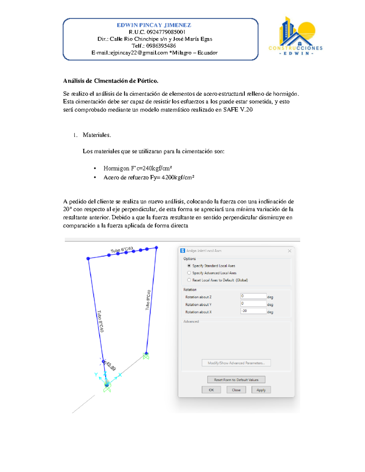 Analisis de Cimentacion 2 - R.U. 0924779085001 Dir.: Calle Rio ...