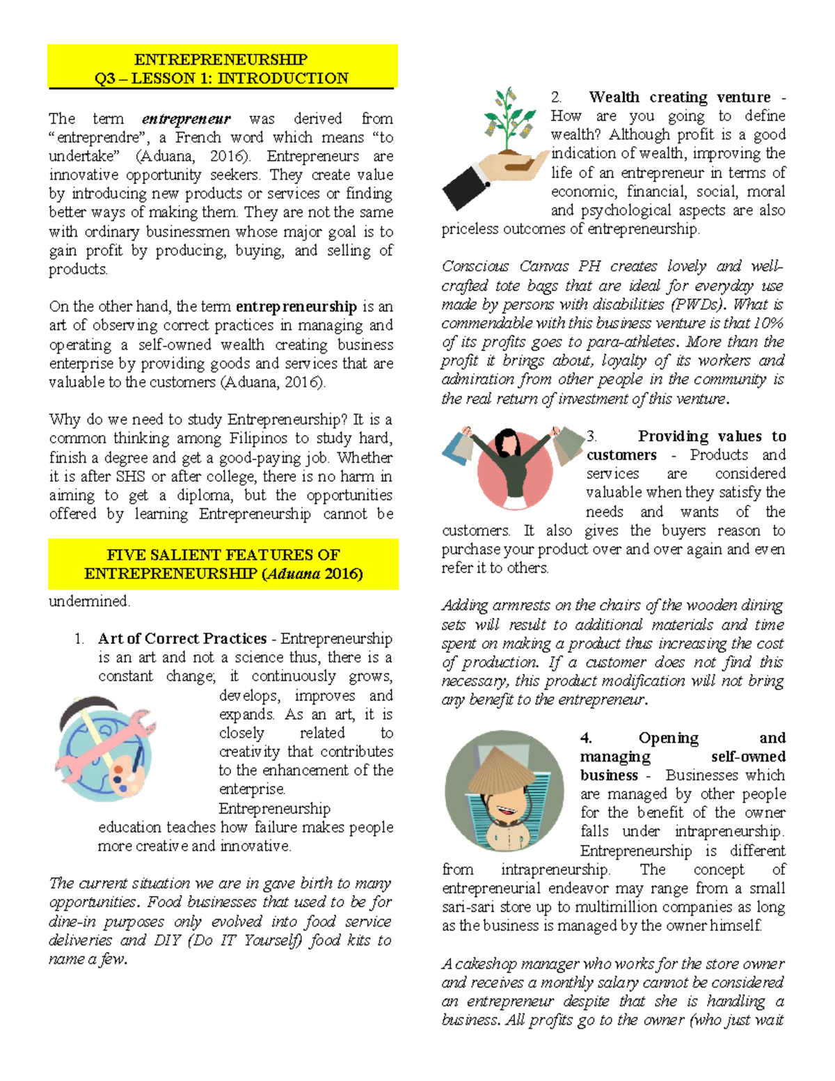 Entrepreneurship Q3L1 - ENTREPRENEURSHIP Q3 – LESSON 1: INTRODUCTION ...