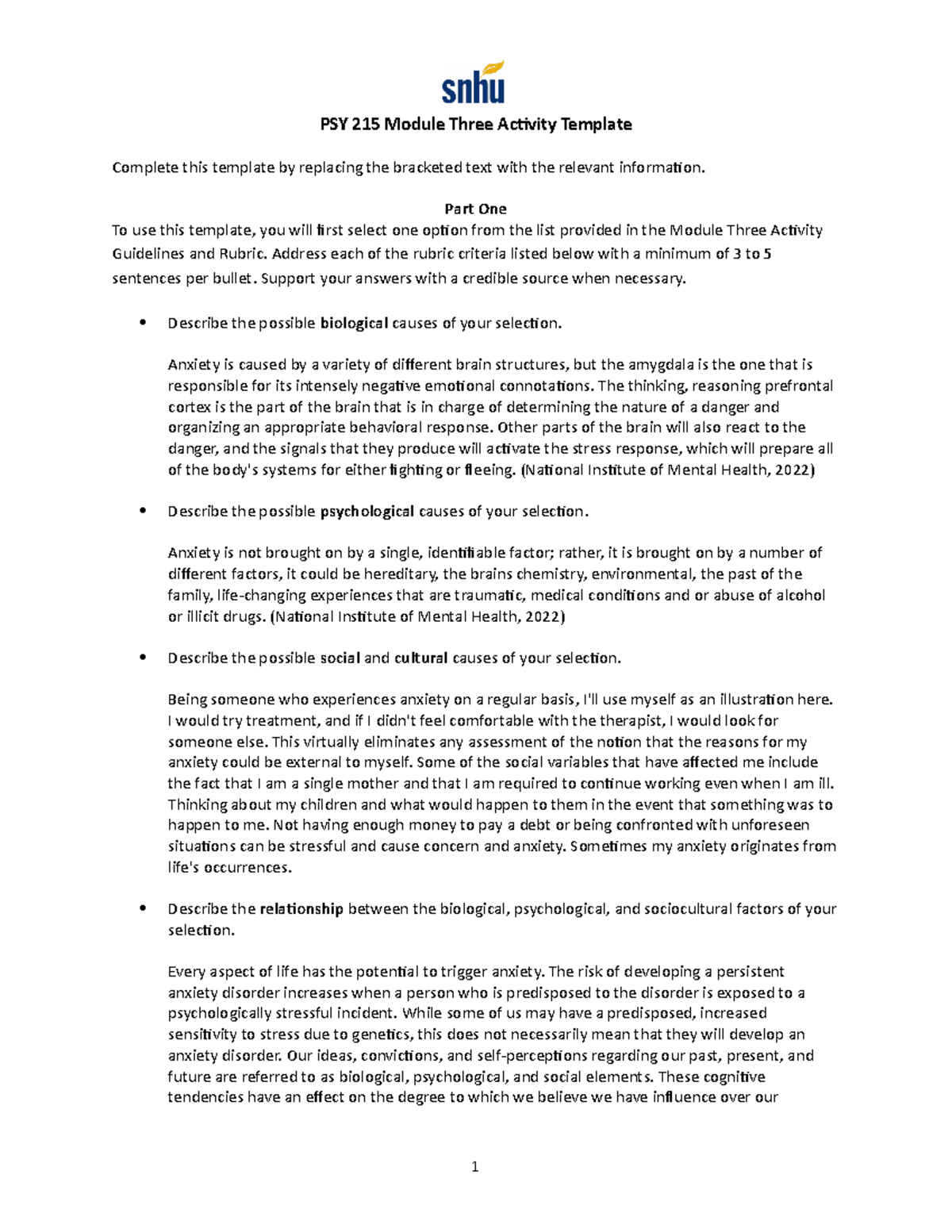 PSY 215 Module Three Activity Template - PSY 215 Module Three Activity ...