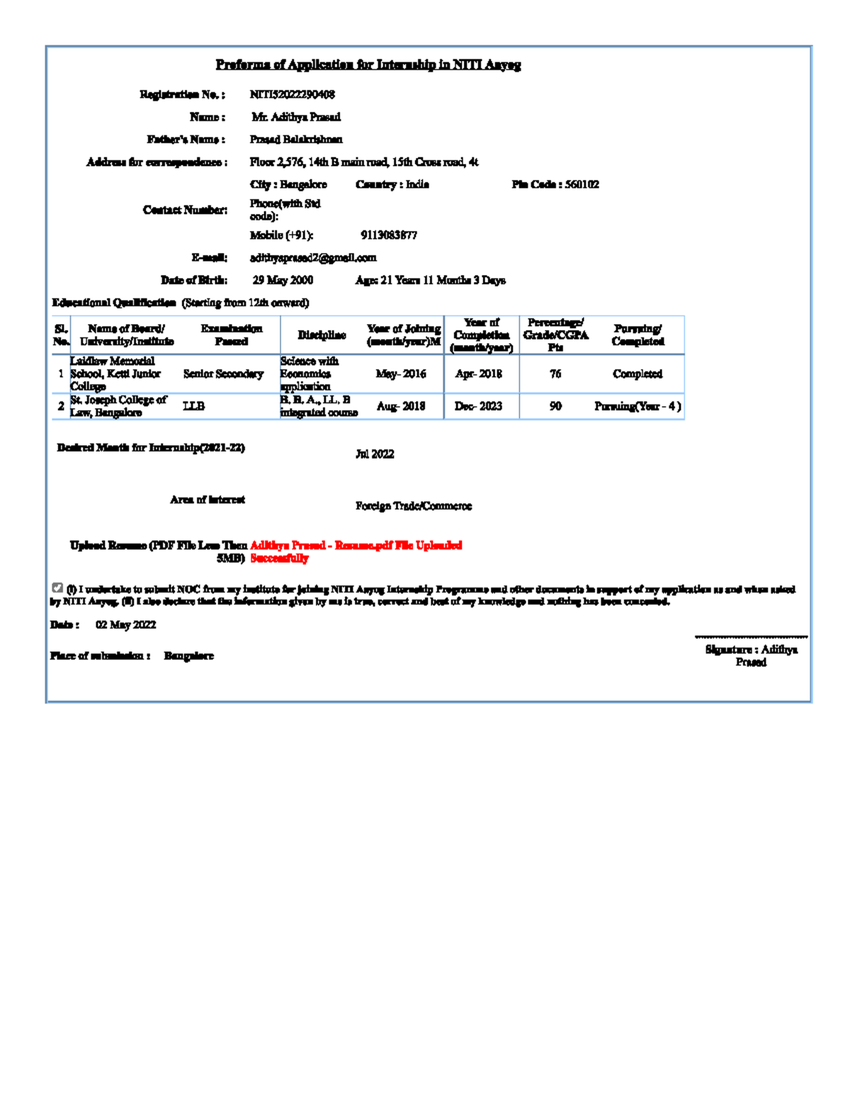 Niti Ayiog - Registration form - Bachelors in Business Administration ...
