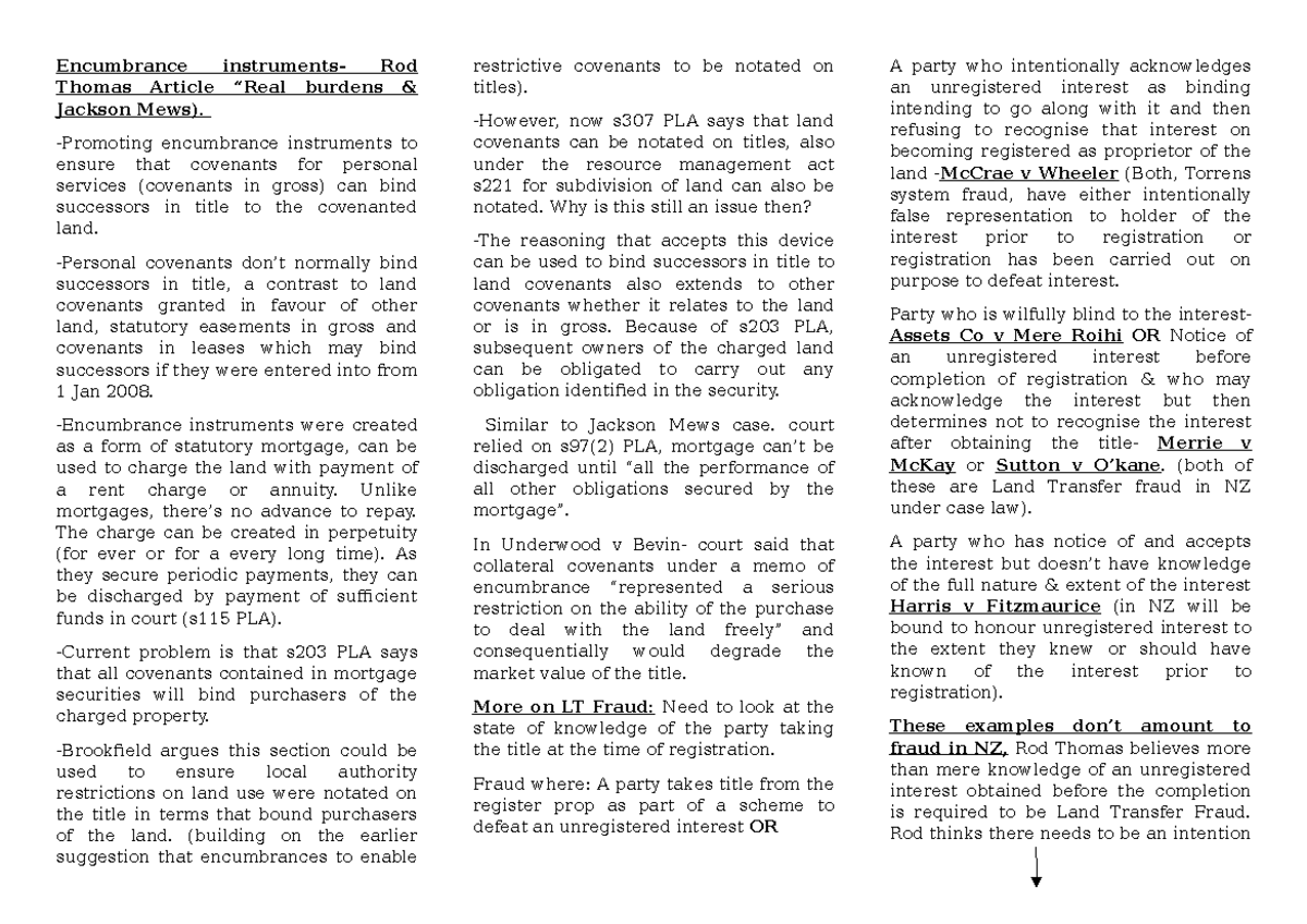 Extra notes on Encumbrance instruments & fraud - Encumbrance ...