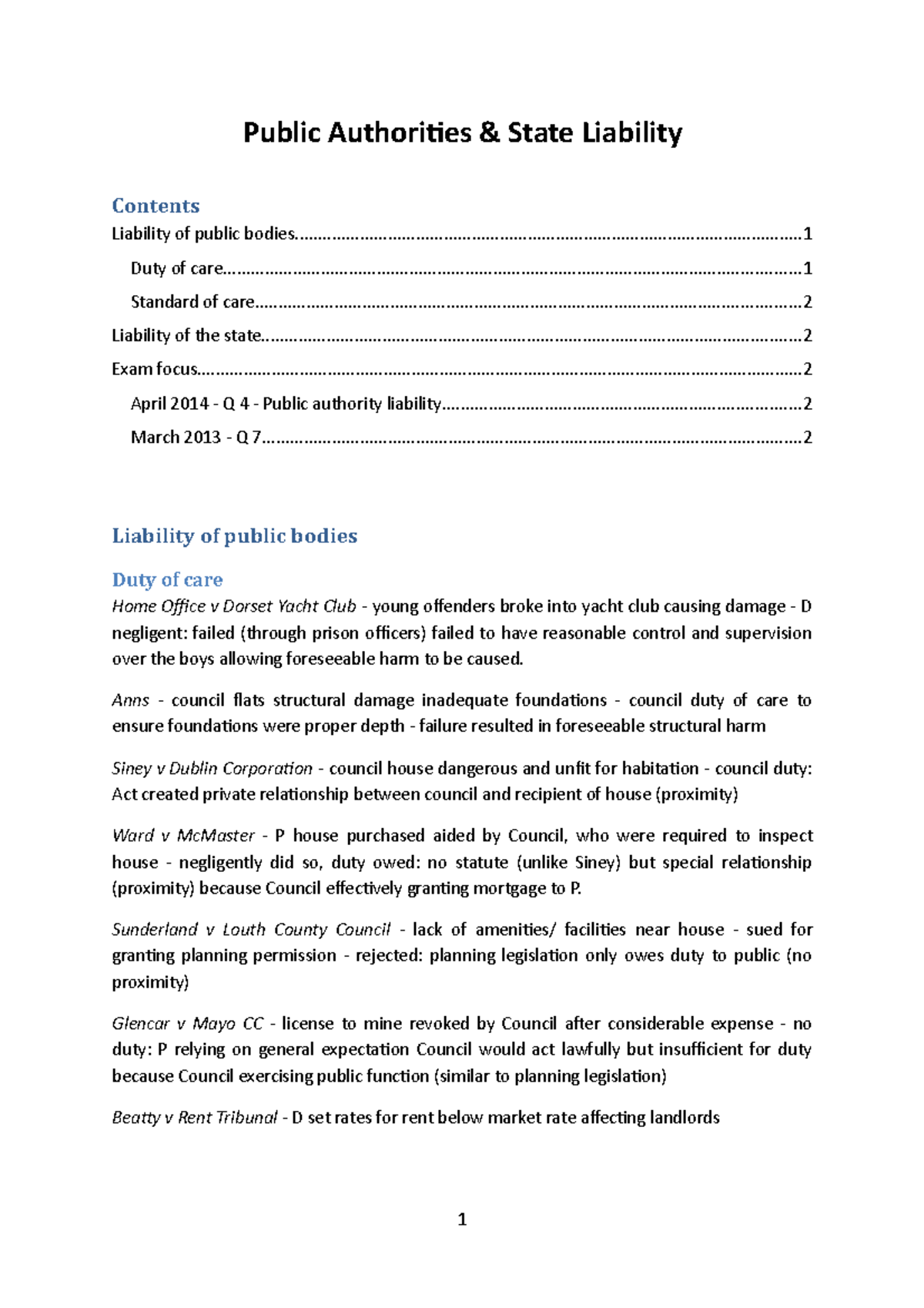 Public Authorities State Liability - Law - TU Dublin - Studocu