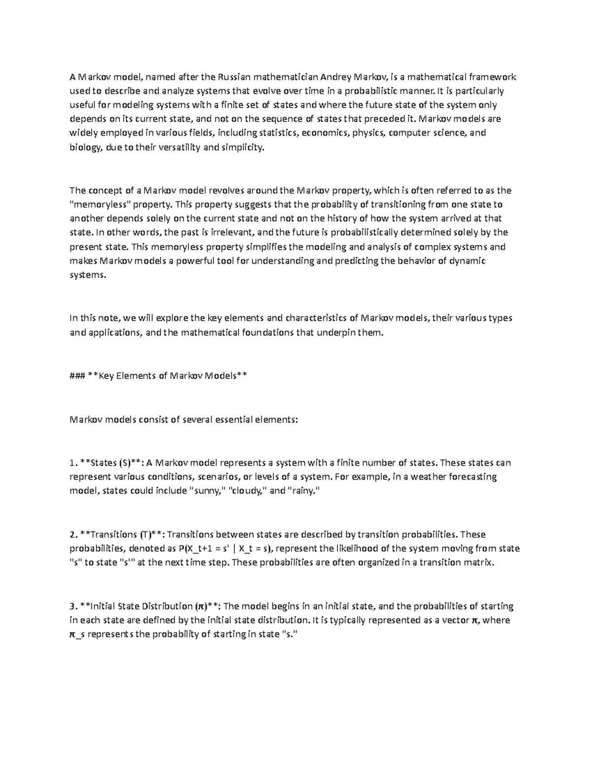 A Markov model - mca master - A Markov model, named after the Russian ...