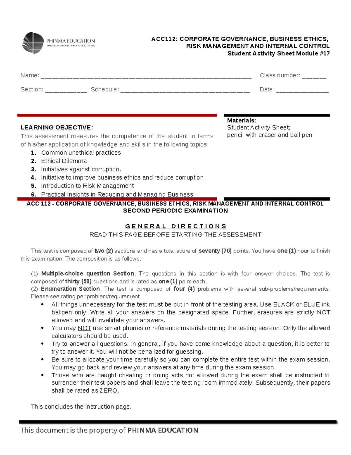 ACC 112 SAS 17 - random - RISK MANAGEMENT AND INTERNAL CONTROL Student ...