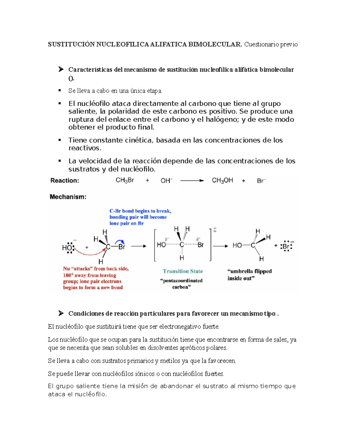 Sustitución Nucleofilica Alifatica Bimolecular Previo - SUSTITUCIÓN ...