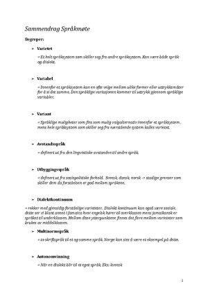 Det - Norske - Dialektlandskapet - Summary, Chapter 1 - 6 - Sammendrag ...