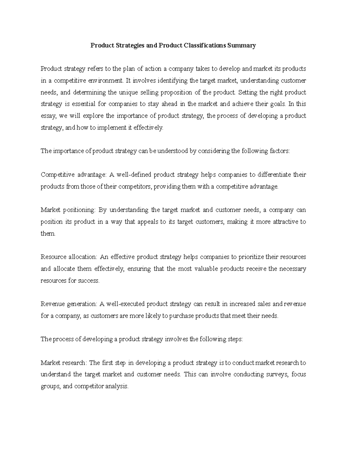 Product Strategies and Product Classifications Summary Marketing ...