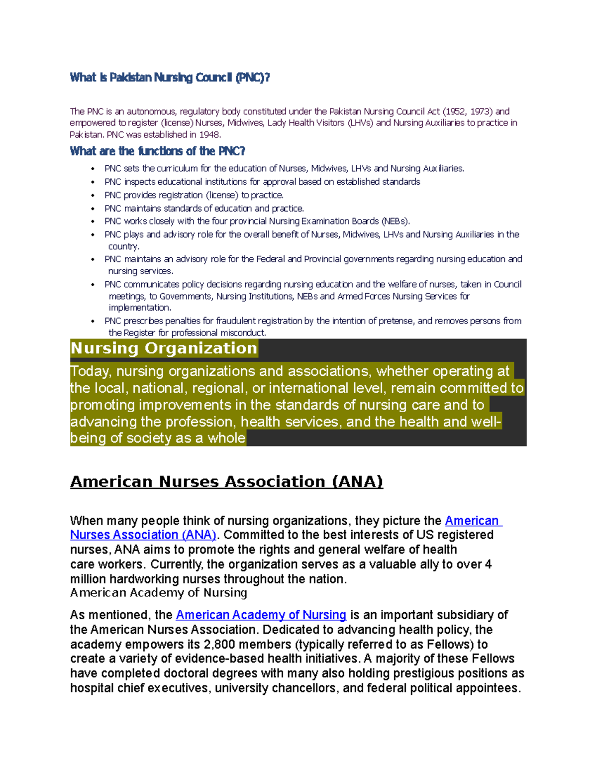 Pnc - What is Pakistan Nursing Council (PNC)? The PNC is an autonomous ...