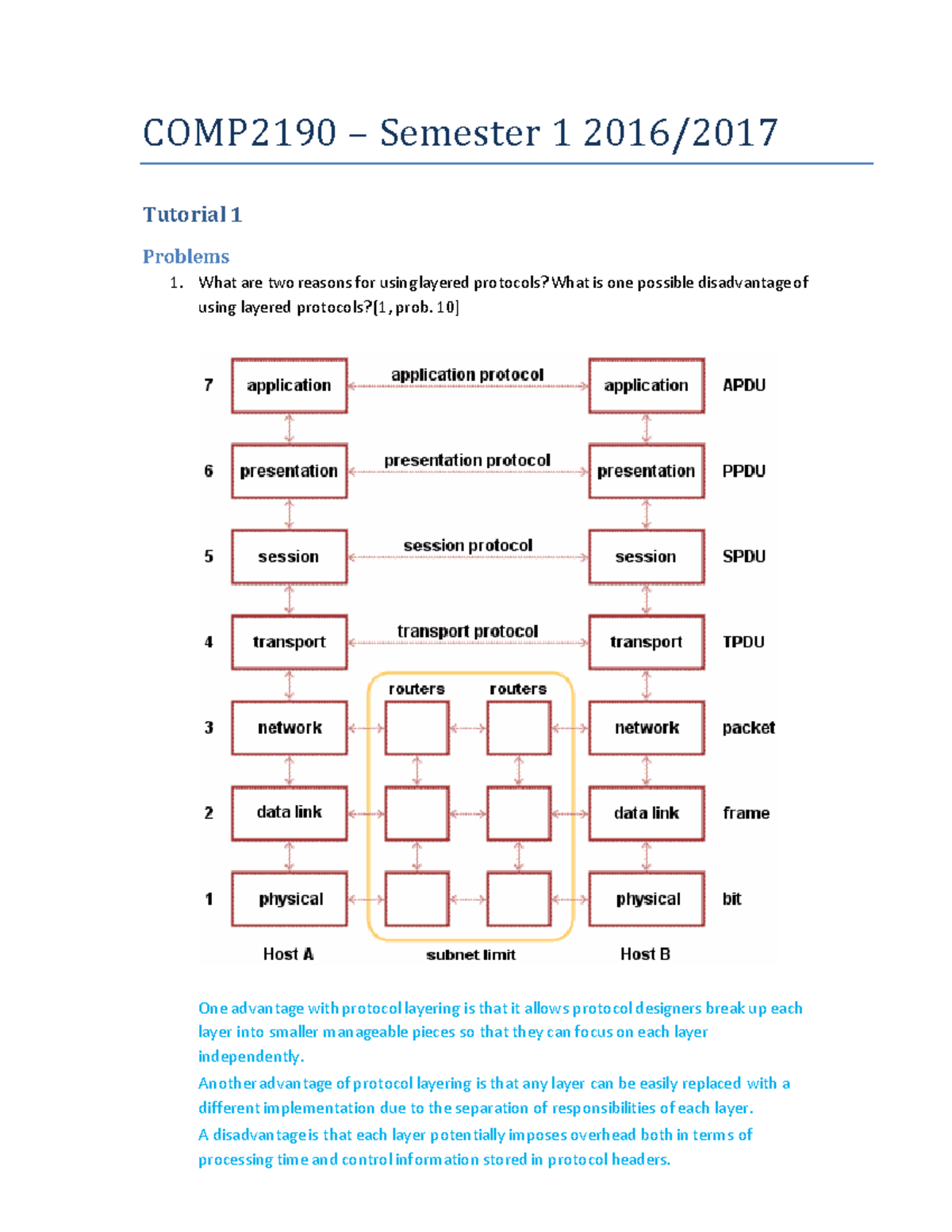 Tutorial 1 Answers - COMP2190 – Semester 1 2016/ Tutorial 1 Problems 1 ...