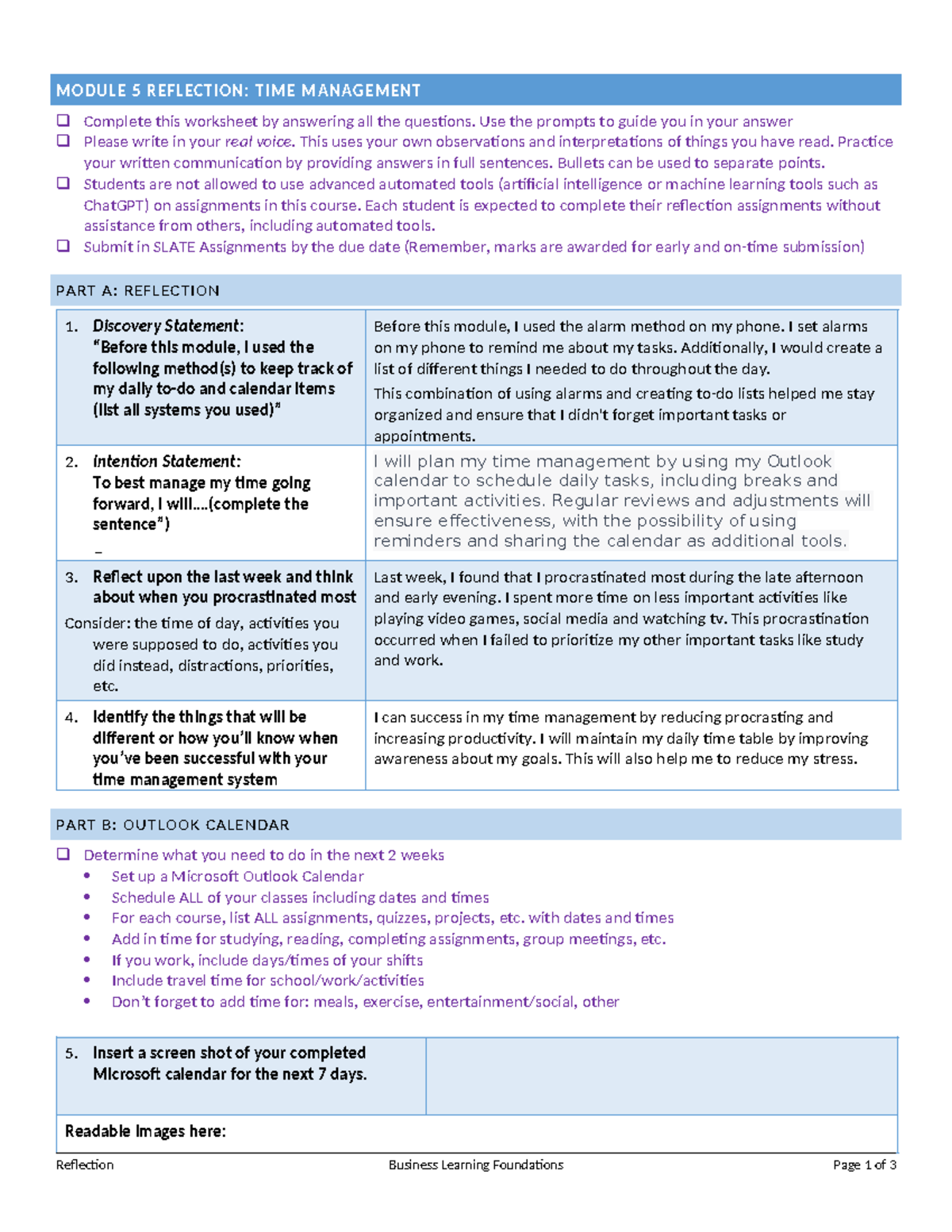 M5 Time Management Reflection F23 - MODULE 5 REFLECTION: TIME ...