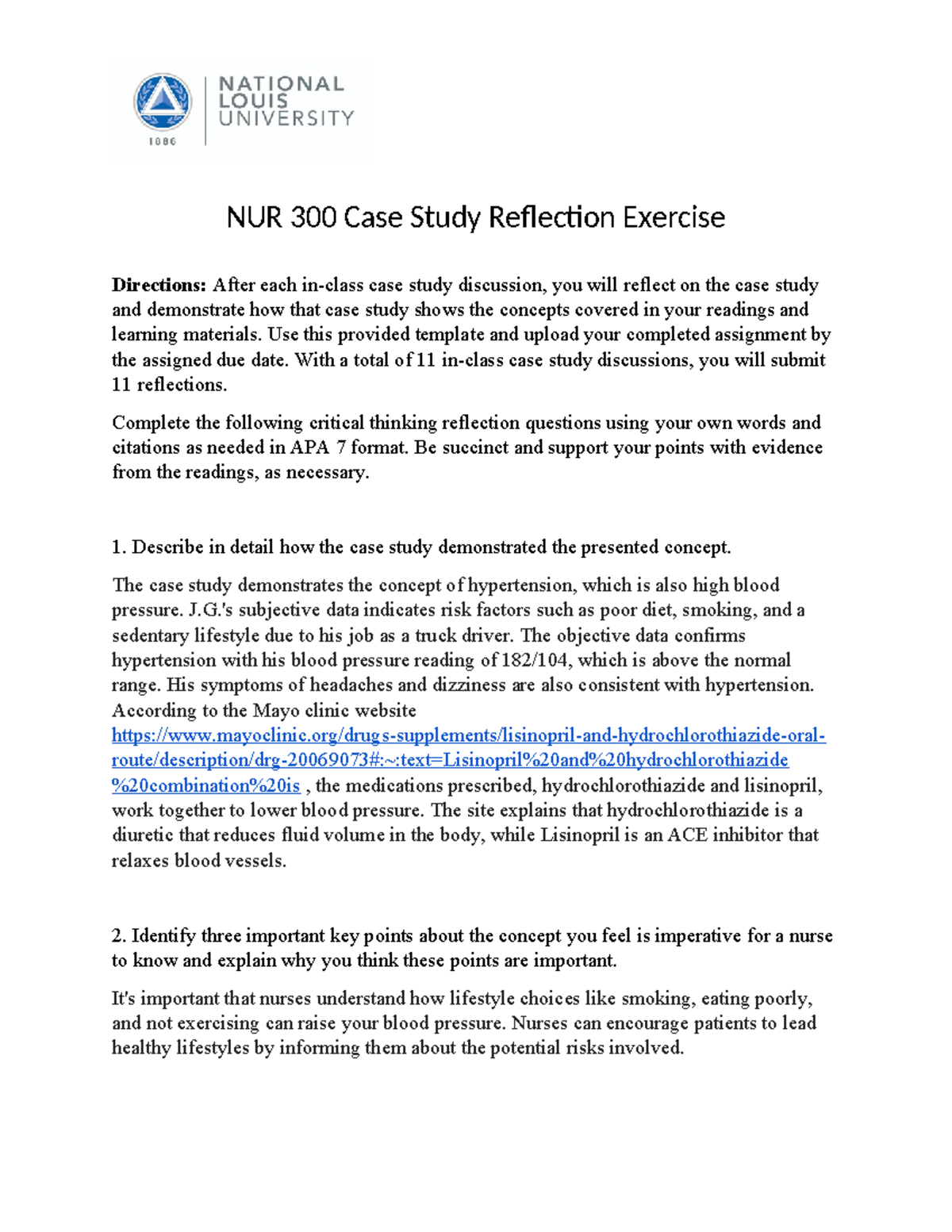 Mod 4 hypertension case study - NUR 300 Case Study Reflection Exercise ...