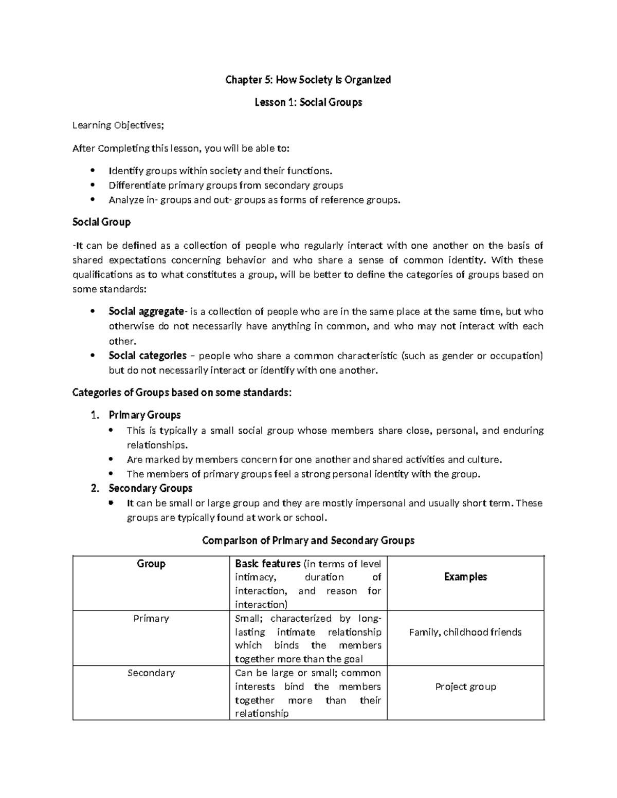 Chapter 5 Lesson 1 - Chapter 5: How Society is Organized Lesson 1 ...