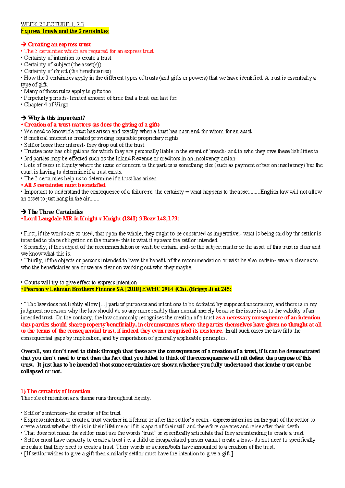 2. THE Express Trust AND Three Certainties - WEEK 2 LECTURE 1, 2 3 Express Trusts and the 3 ...