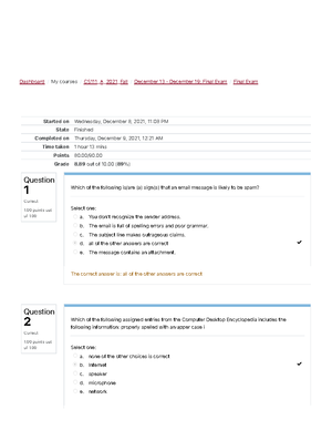 Week Thirteen Quiz CS111 - Question 1 Correct 1 points out of 1 ...