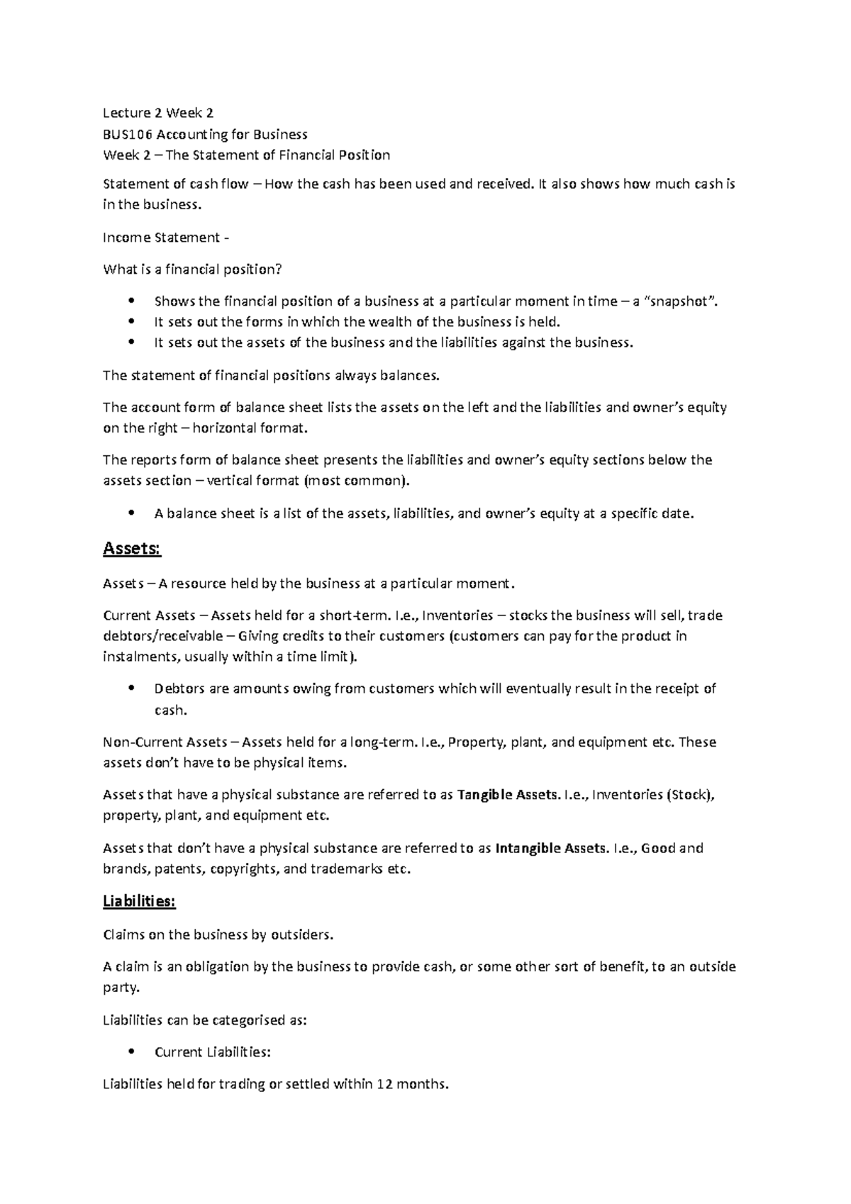 Week 2 Lecture 2 - Lecture 2 Week 2 BUS106 Accounting for Business Week ...